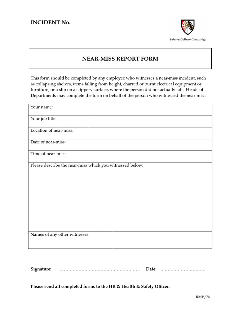 RMP 7c Near Miss Form Issue 1 | PDF