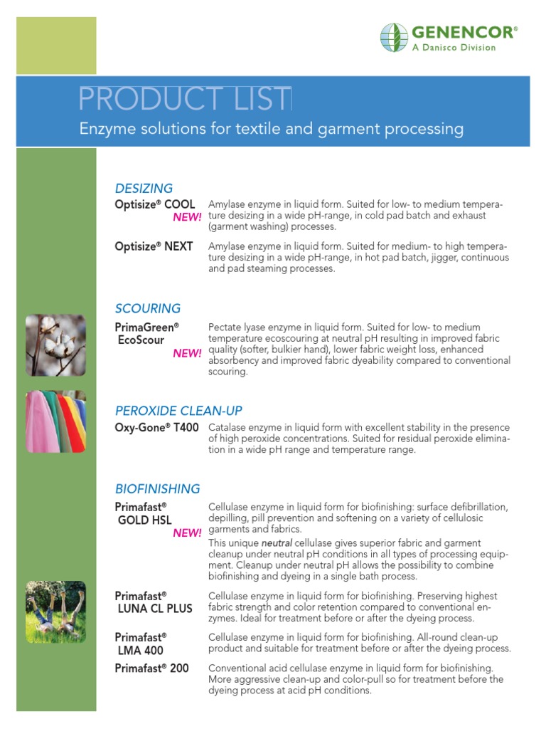 Genencor Textile Product List | PDF | Textiles | Chemistry