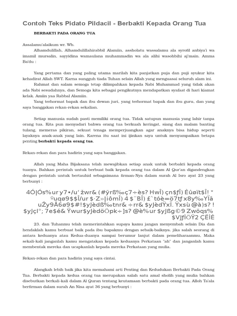 Contoh Teks Pidato Pildacil | PDF