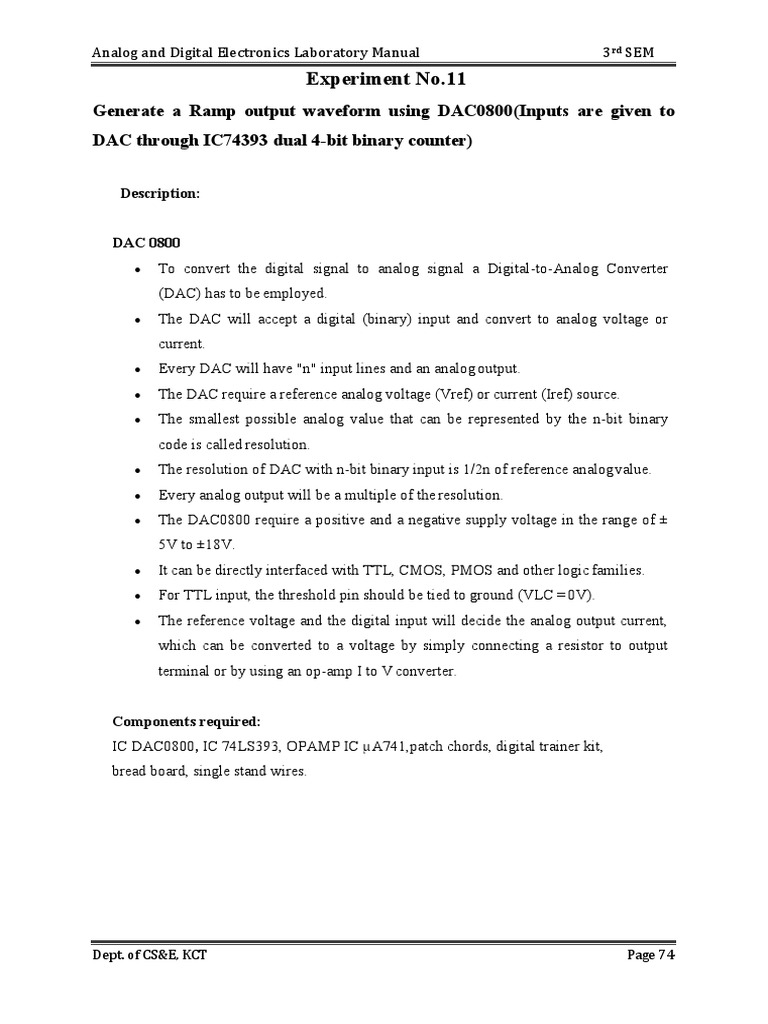 Generate A Ramp Output Waveform Using DAC0800 (Inputs Are Given To DAC ...
