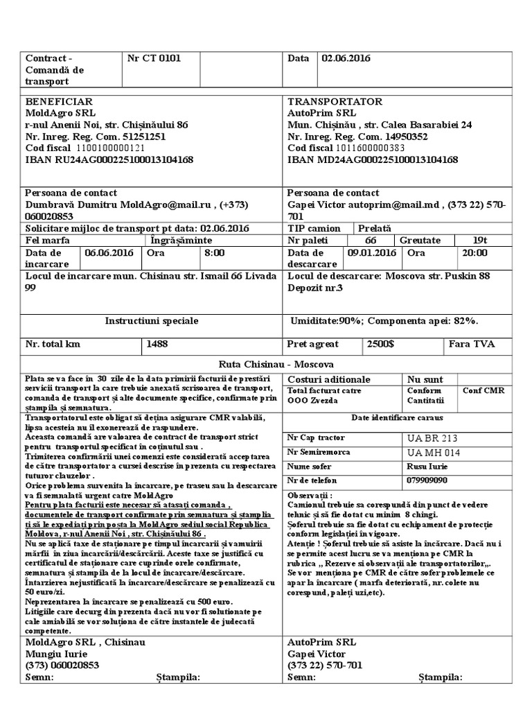 Comanda de Transport | PDF