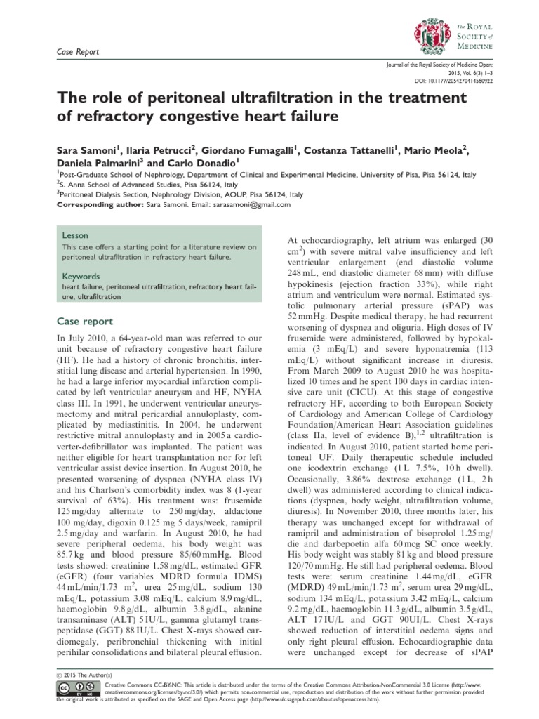 The Role of Peritoneal Ultrafiltration in The Treatment of Refractory ...