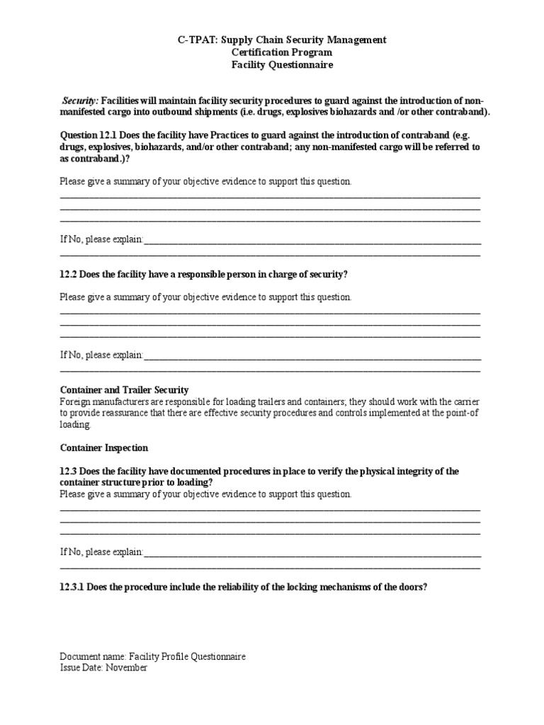 Facility Security Practices Questionnaire | PDF | Identity Document ...