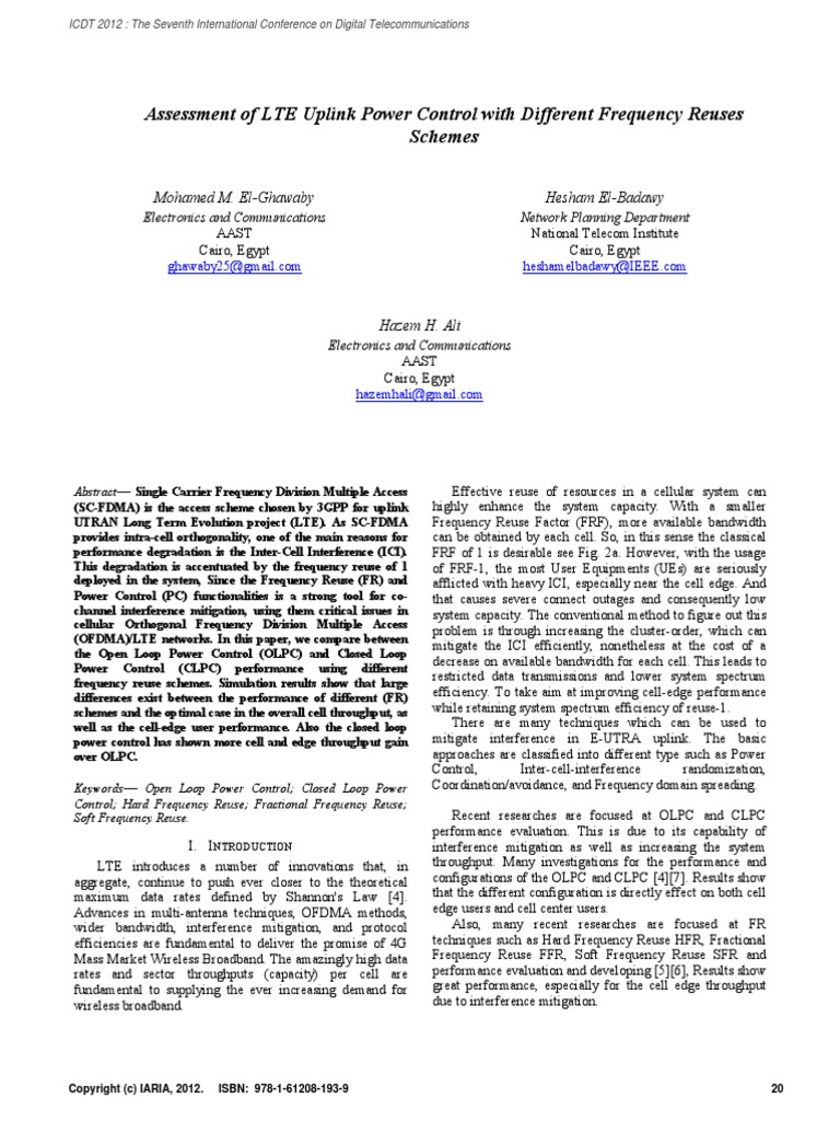 Assessment Of Lte Uplink Power Control With Different Frequency Reuses Schemes Pdf Cellular