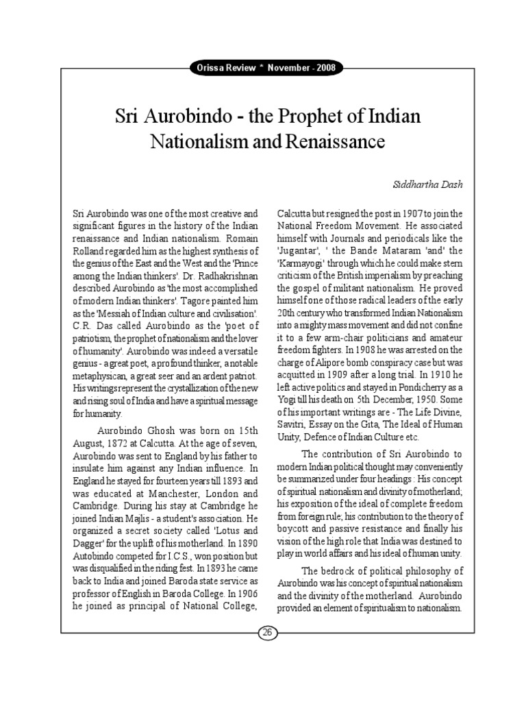 Sri Aurobindo - The Prophet of Indian Nationalism and Renaissance | PDF ...