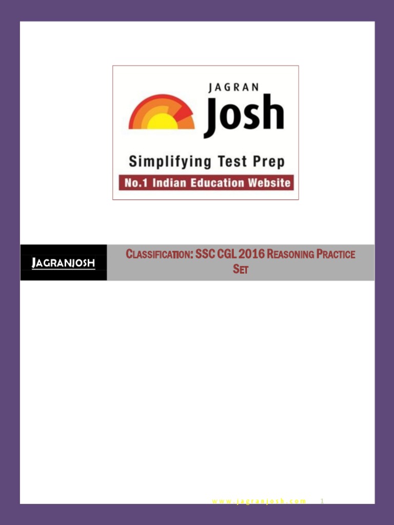 SSC Classification SSC CGL 2016 Reasoning Practice Set | PDF