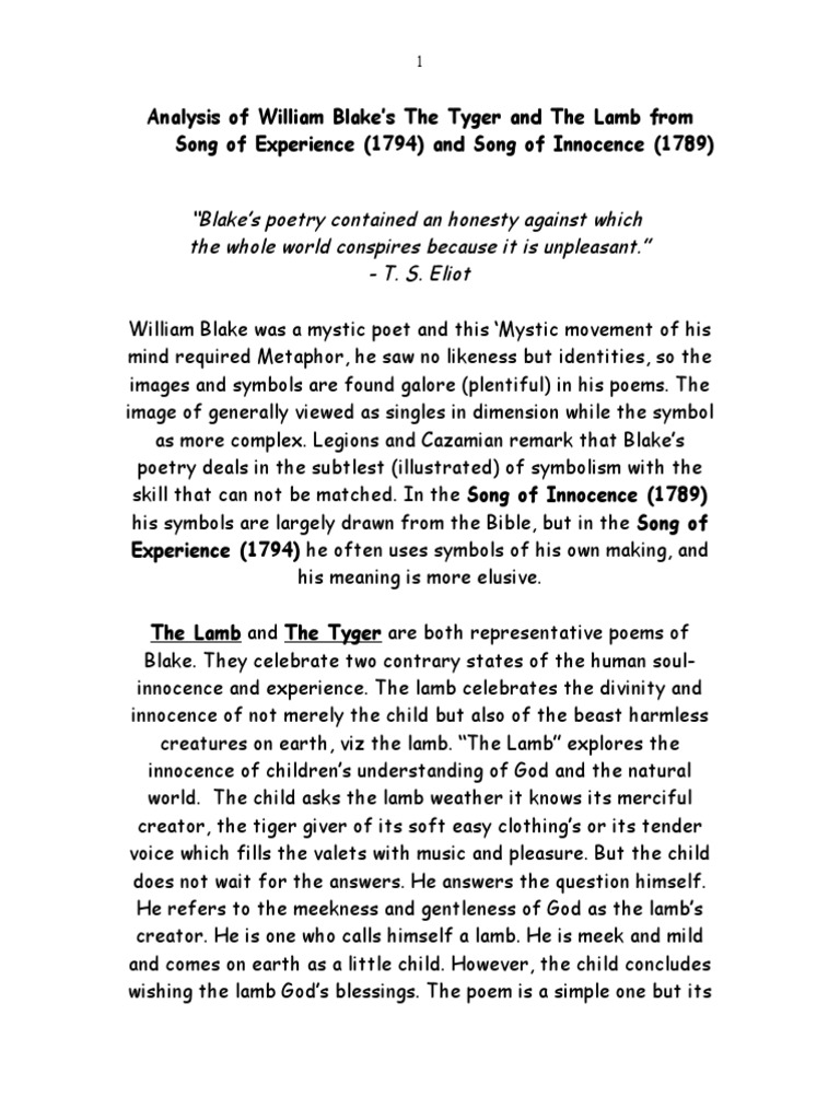 Analysis of William Blake | PDF | William Blake | Religious Belief And ...