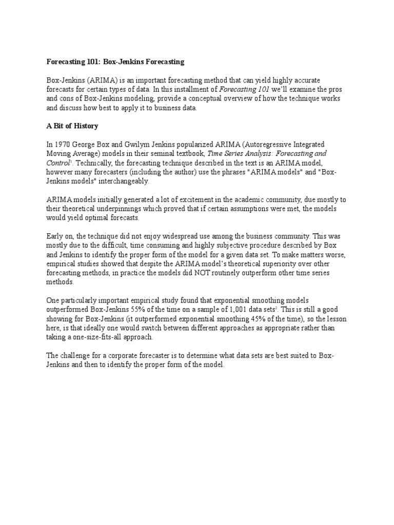 ARIMA Box-Jenkins Forecasting Guide | PDF | Autoregressive Integrated ...