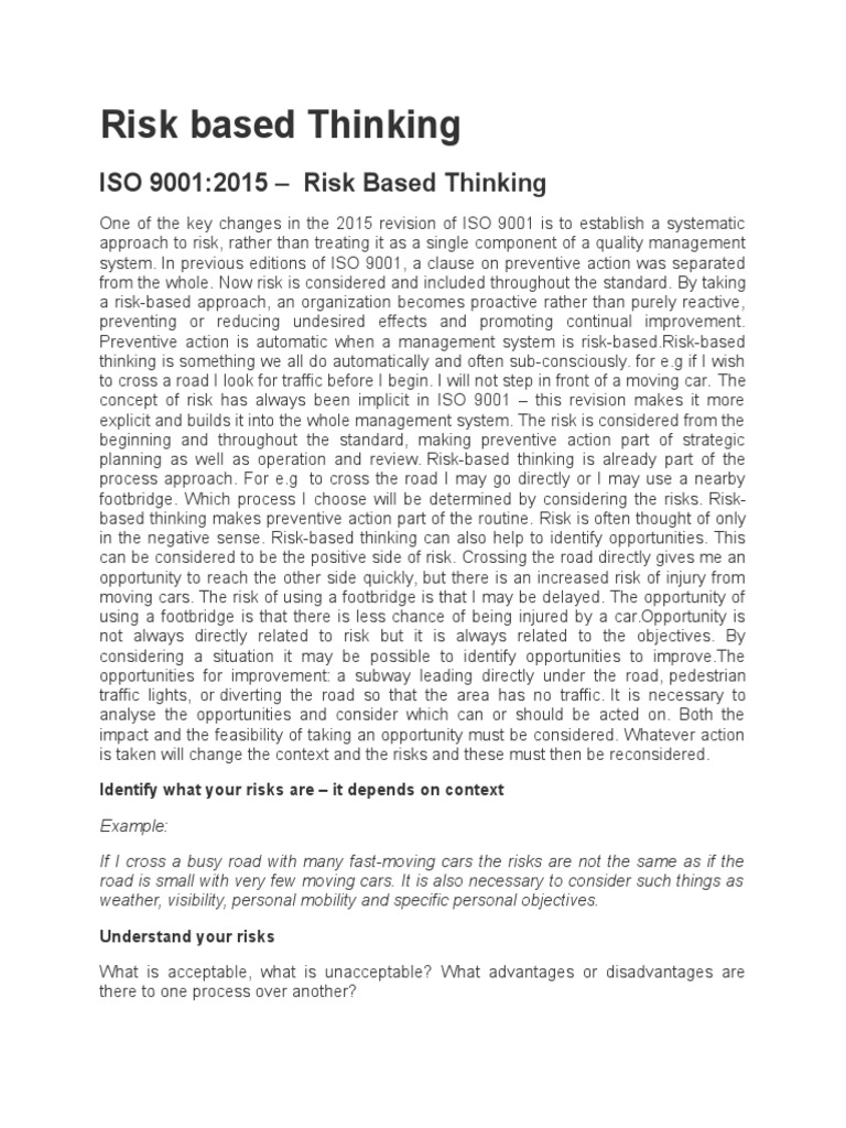 Risk Based Thinking | PDF | Risk | Quality Management