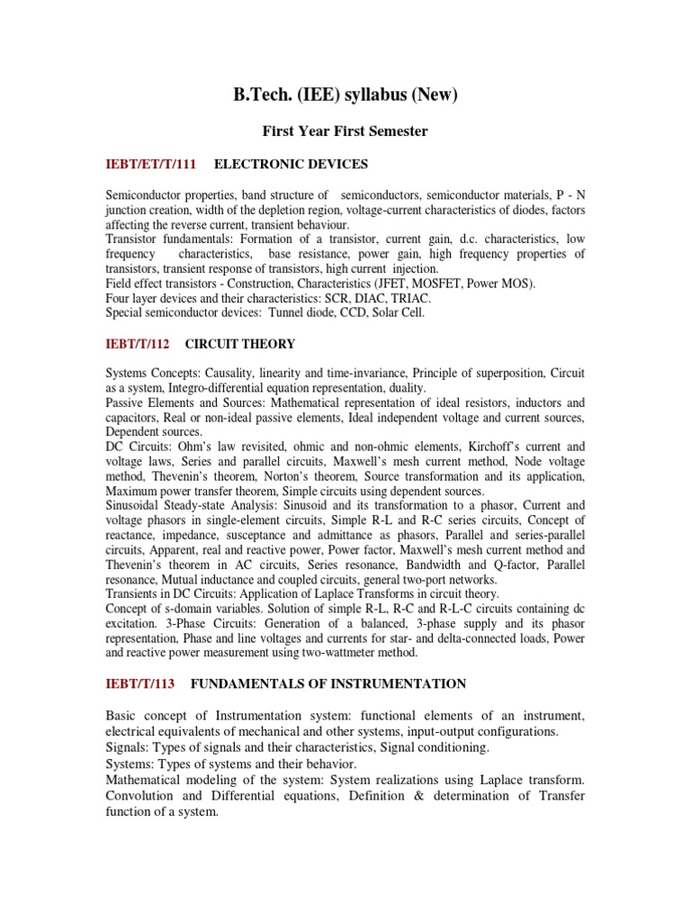 B.Tech IEE First Year Syllabus | PDF