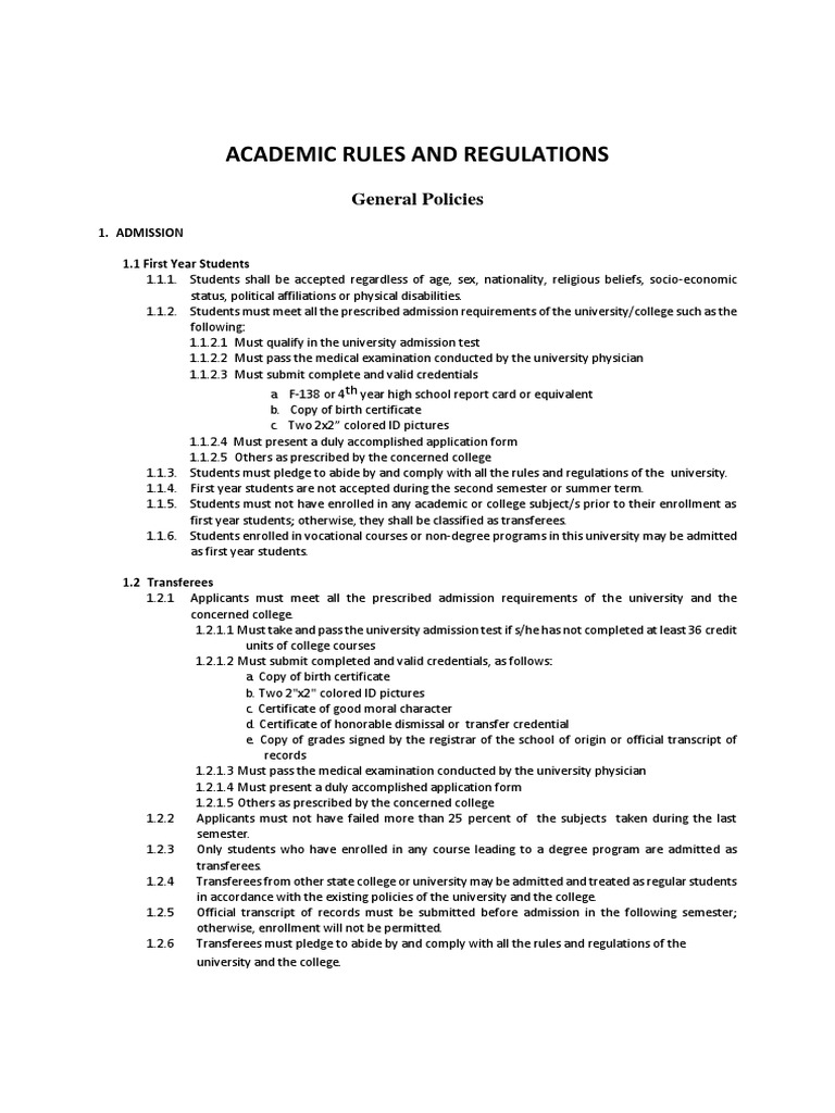 Academic Rules and Regulations | PDF | University And College Admission ...