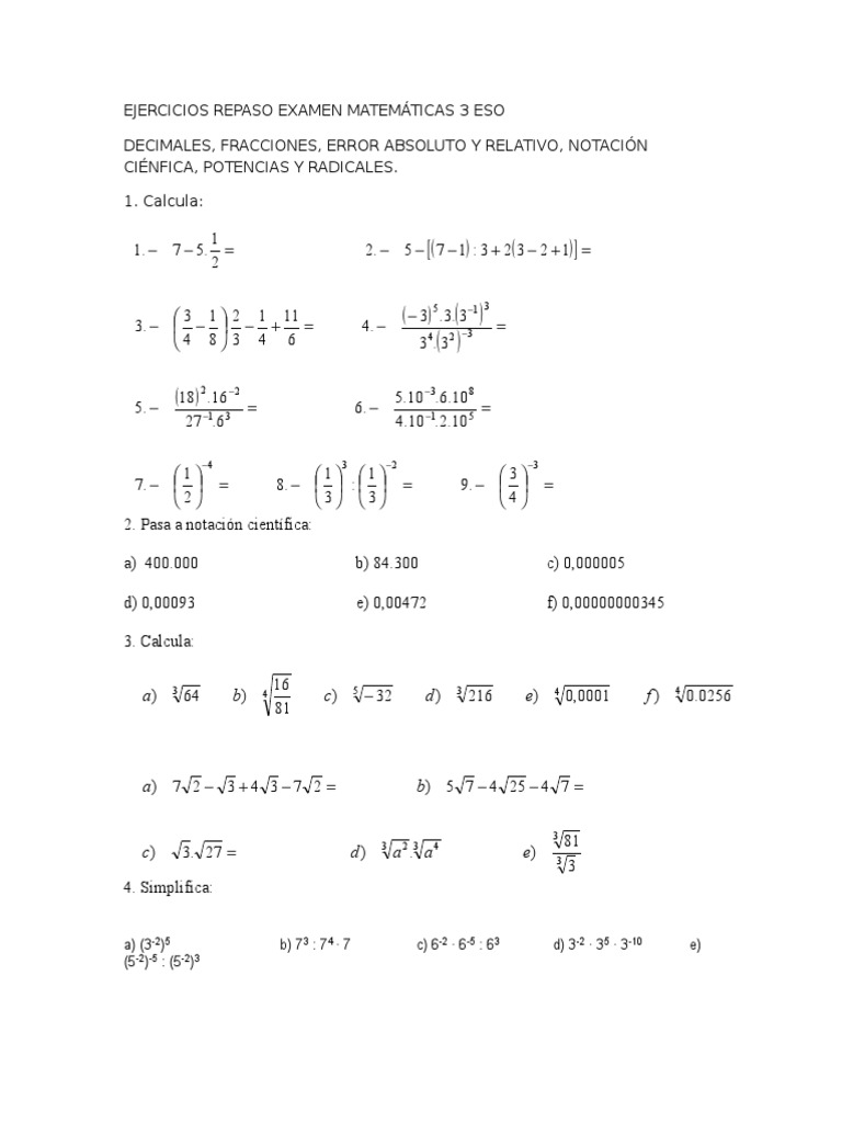 Repaso Mate 3 Eso Ejercicios