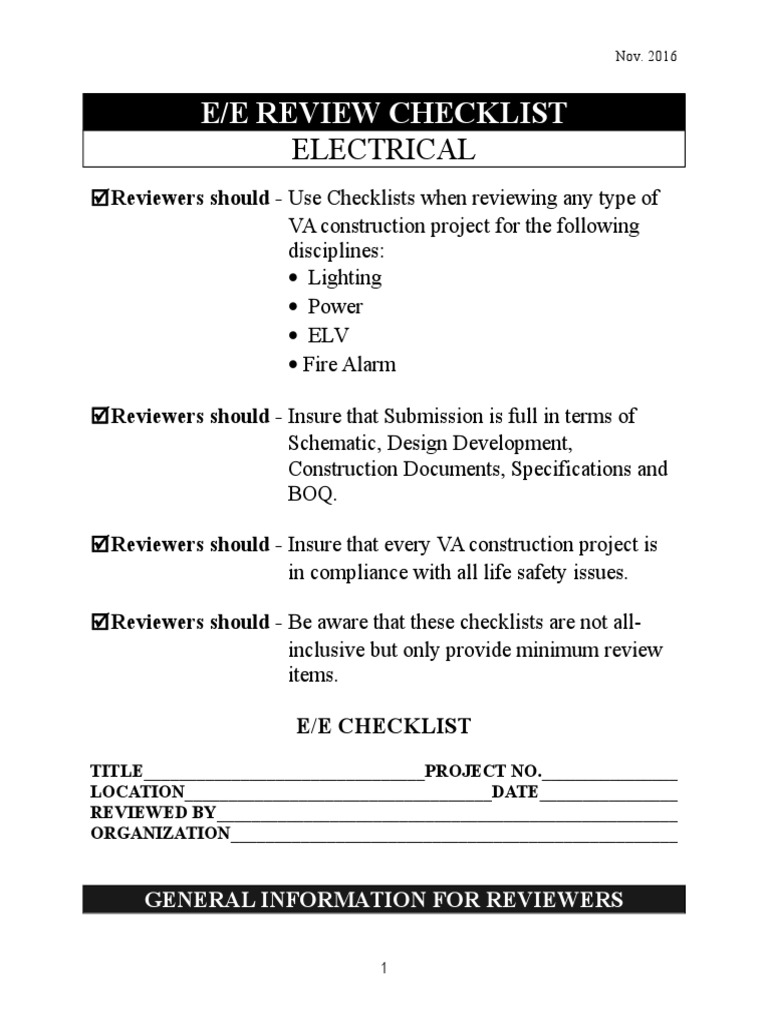 E/E Review Checklist: Electrical | Electrical Wiring | Electrical ...