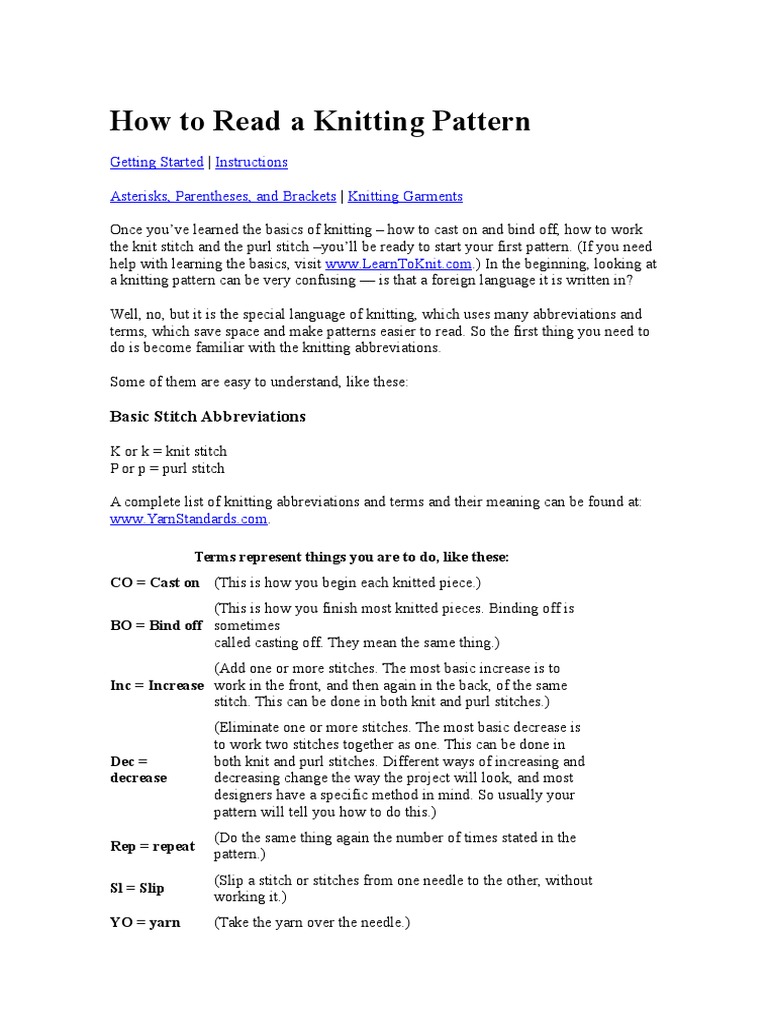 How to Read Knitting Patterns in 40 Steps | PDF | Basic Knitted Fabrics ...