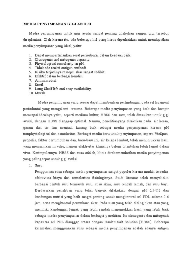 Media Penyimpanan Gigi Avulsi | PDF