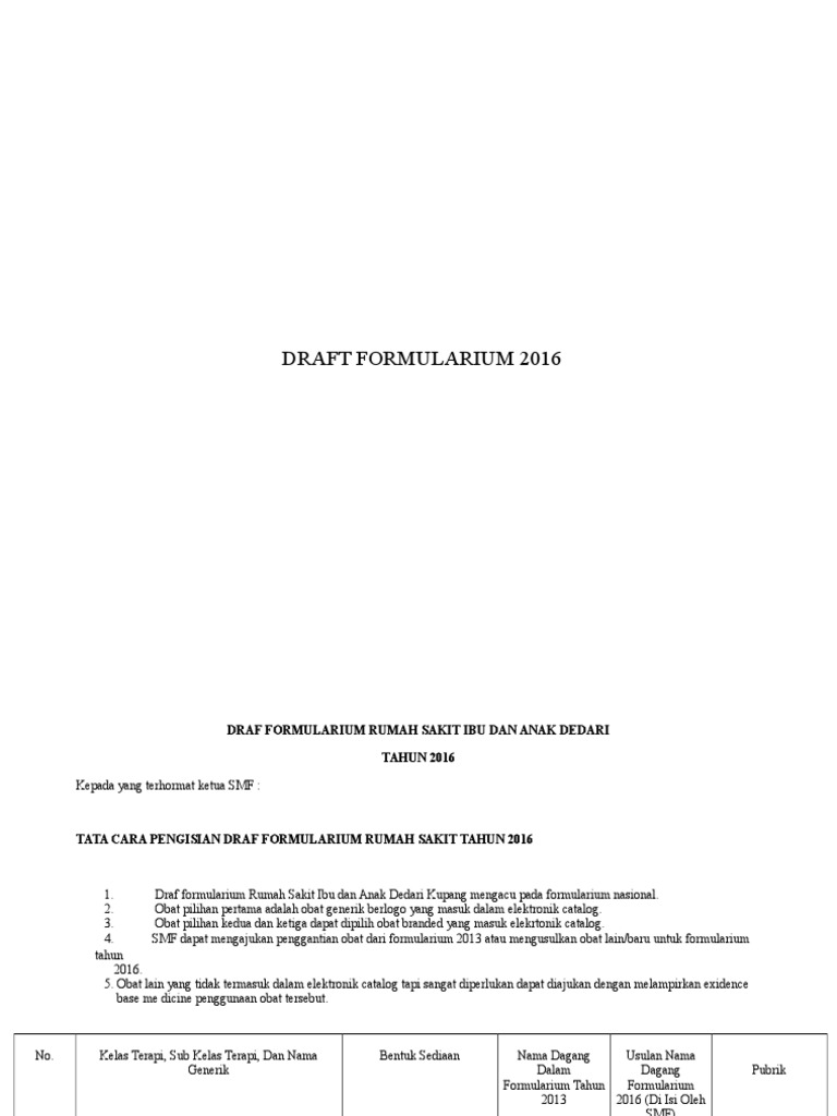 Draft Formularium 2016 | PDF