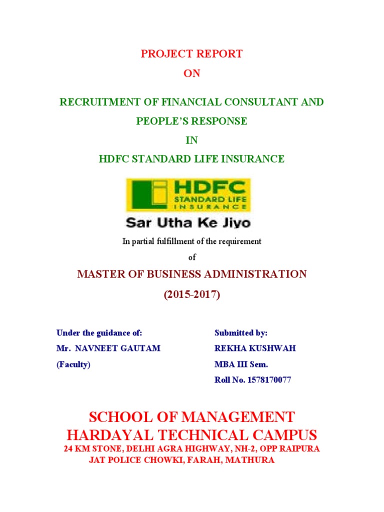 School of Management Hardayal Technical Campus: Project Report ON | PDF