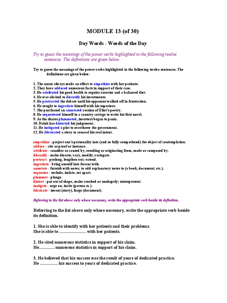 MODULE 13 (Of 30) : Day Words - Words of The Day | PDF | Languages