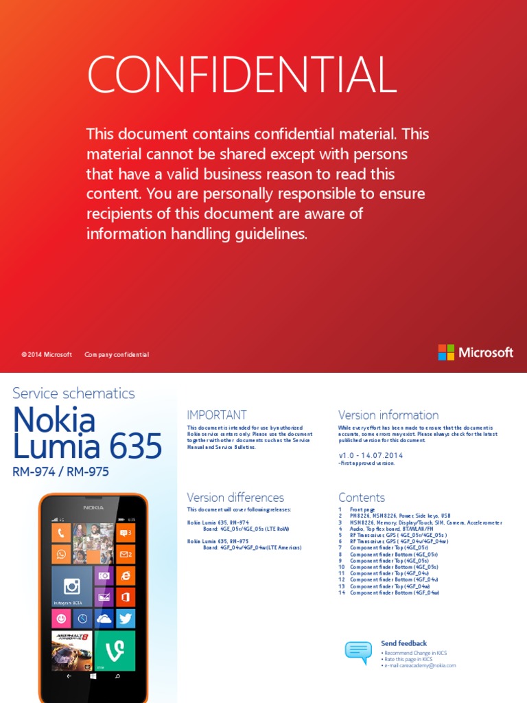 Nokia Lumia 635 RM-974 RM-975 Service Schematics v1.0 | PDF | Windows ...