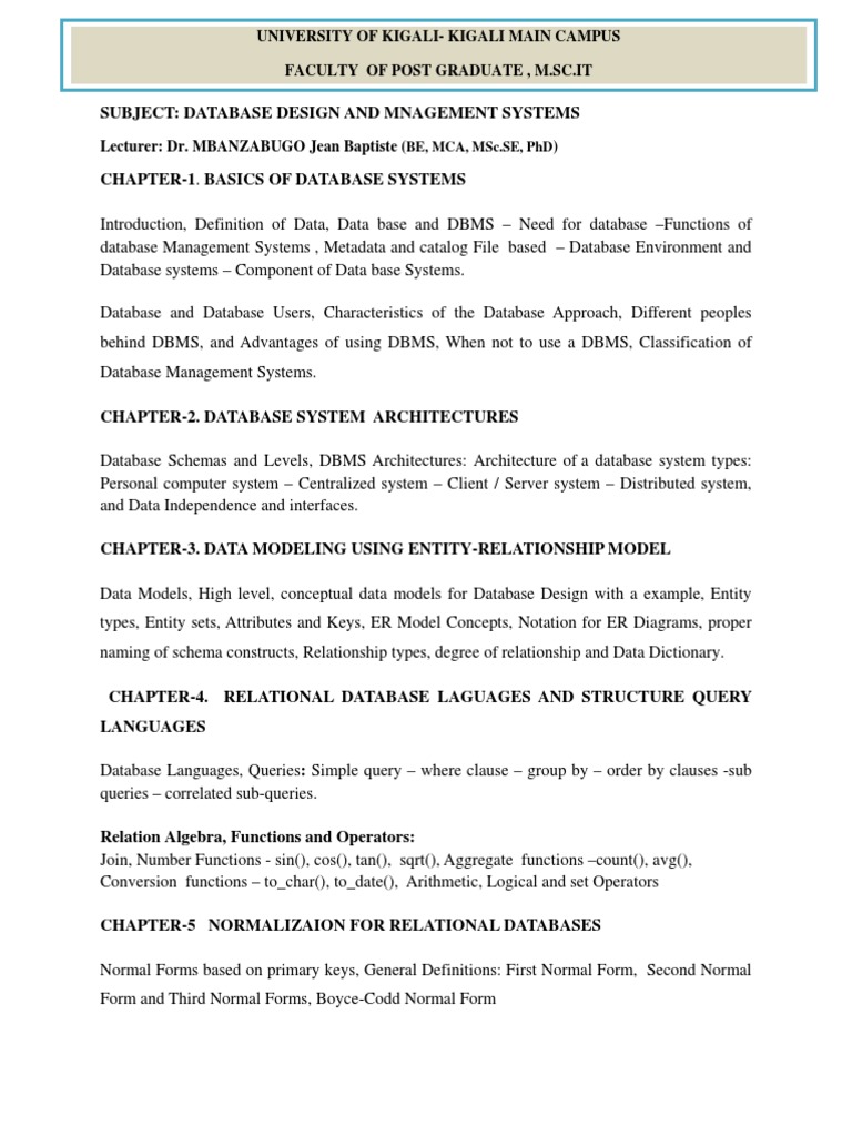 Database Design and Management Part 1,2,3,4,5 | PDF | Data Model ...