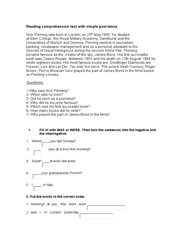 Reading Comprehension Simple Past | PDF | James Bond | Leisure