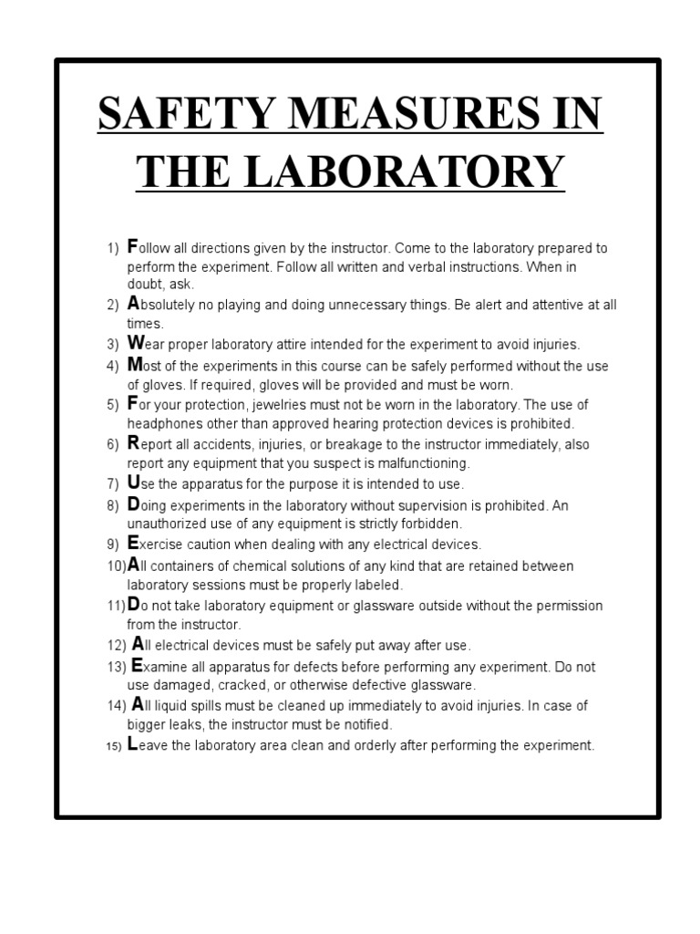 Safety Measures in The Laboratory: F A W M F R U D E A D A E A L | PDF