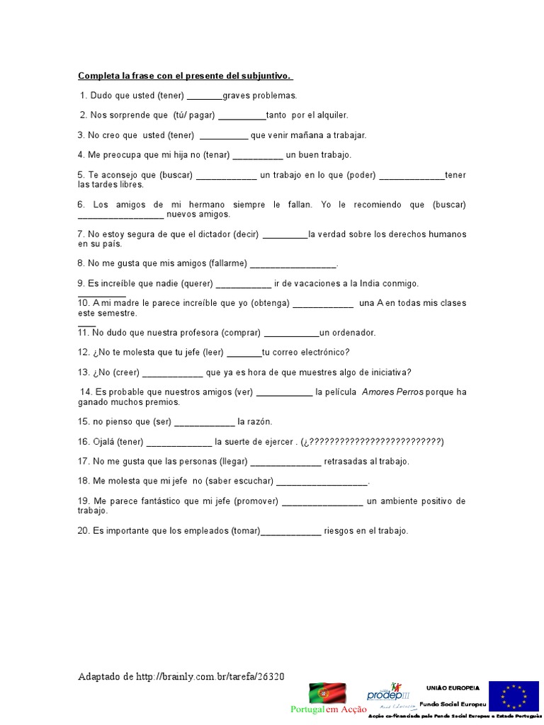 Ejercicios Presente de Subjuntivo | PDF