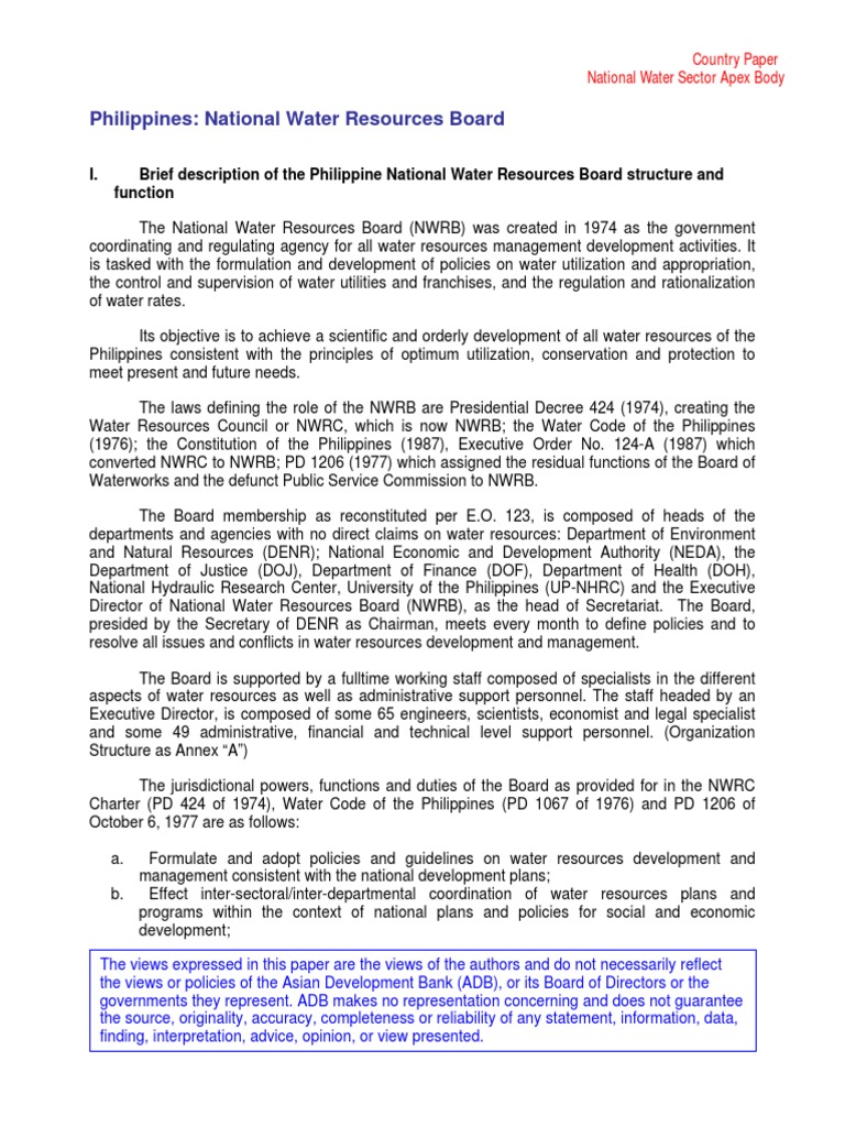Philippines: National Water Resources Board | PDF | Water Resources ...