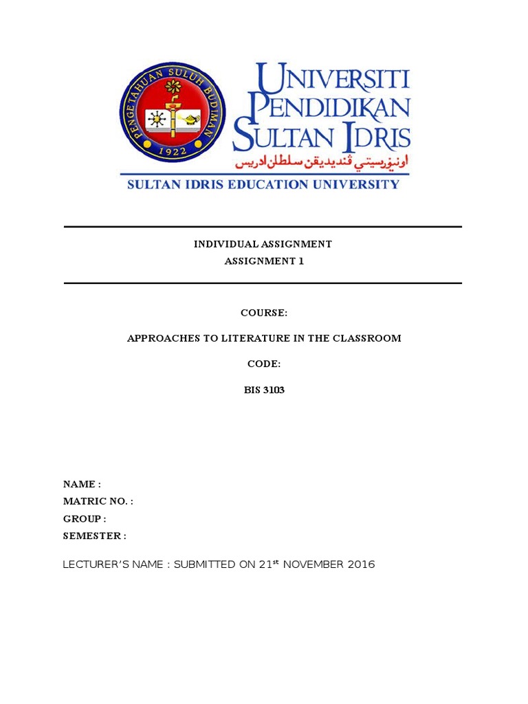 Individual Assignment Assignment 1: Lecturer'S Name: Submitted On 21 ...
