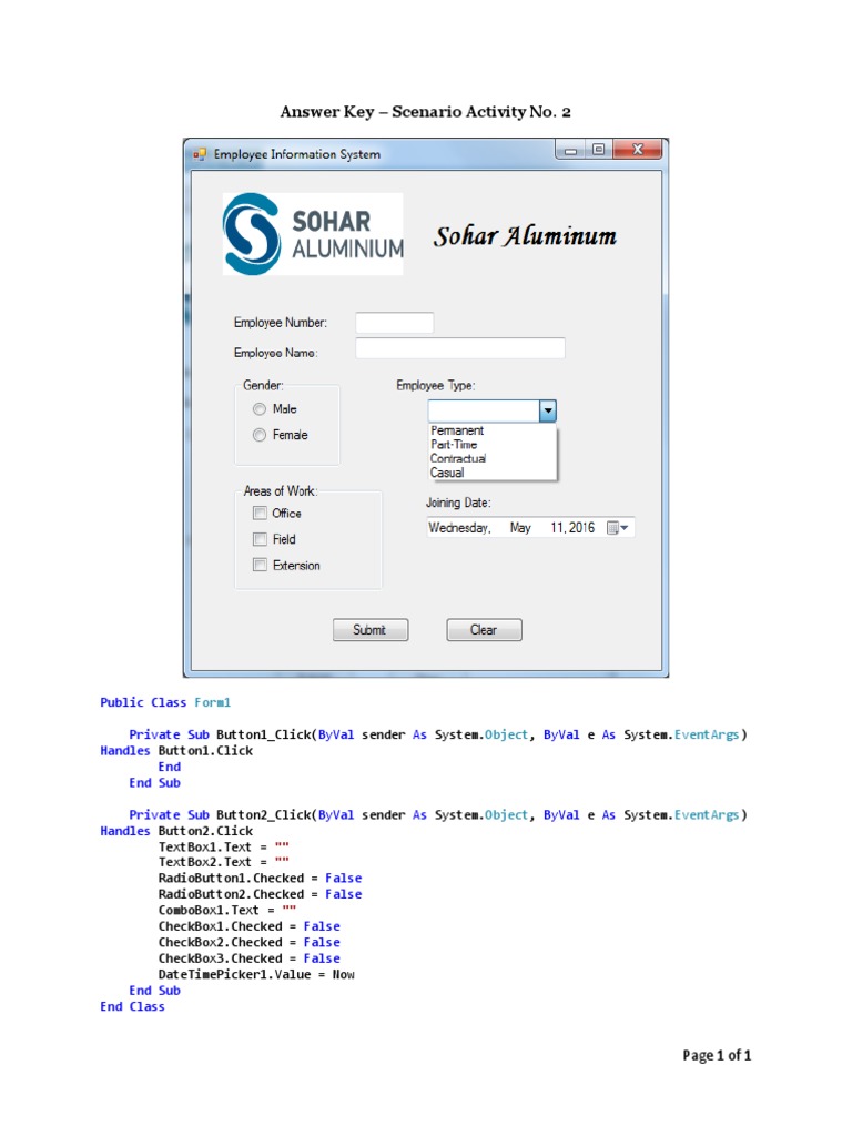 Answer Key - Scenario Activity No. 2: Form1 Object Eventargs | PDF