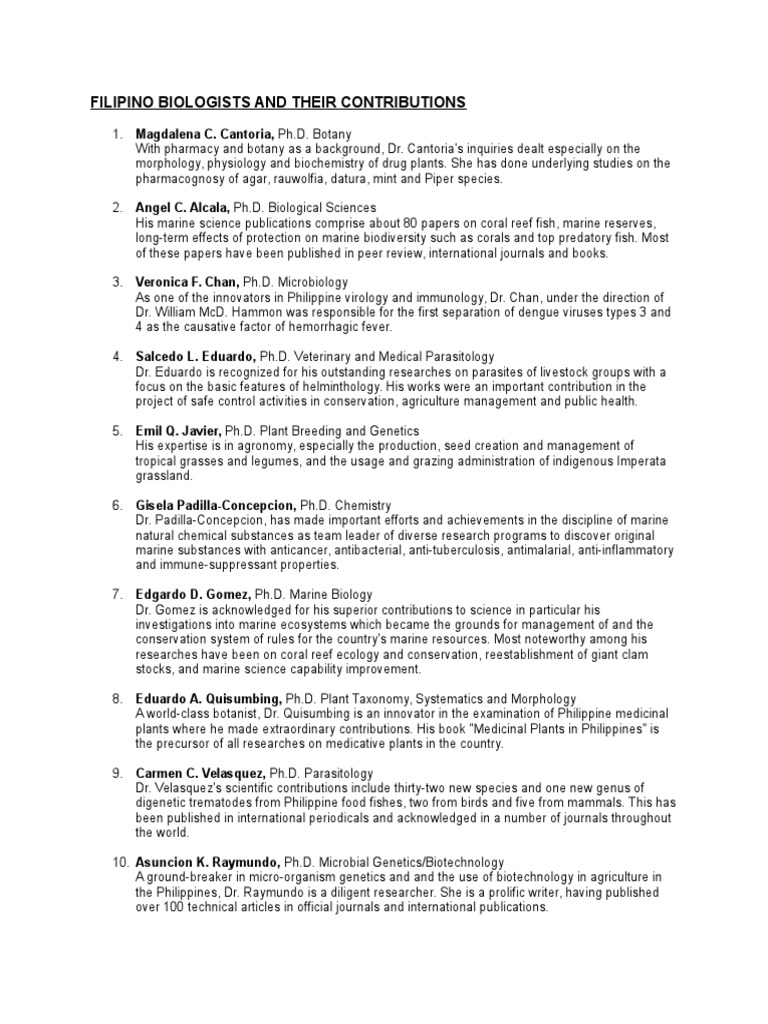 Filipino Biologists and Their Contributions | PDF | Conservation ...