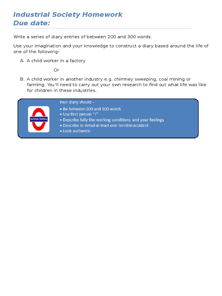 Industrial Society Homework Due Date | PDF