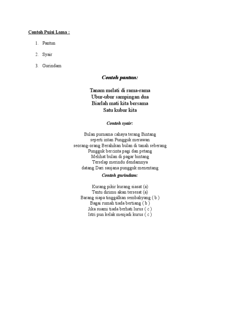 Contoh Puisi Lama | PDF