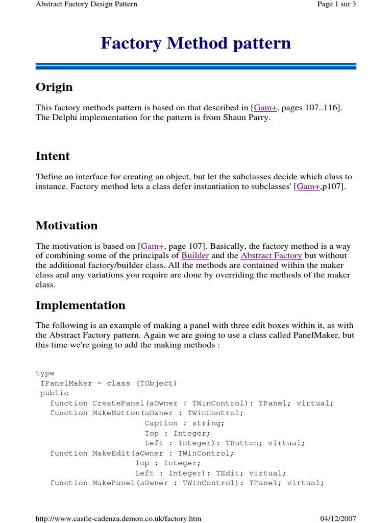 (Article) - Castle-Cadenza - Factory Method Pattern | PDF | Class (Computer Programming ...
