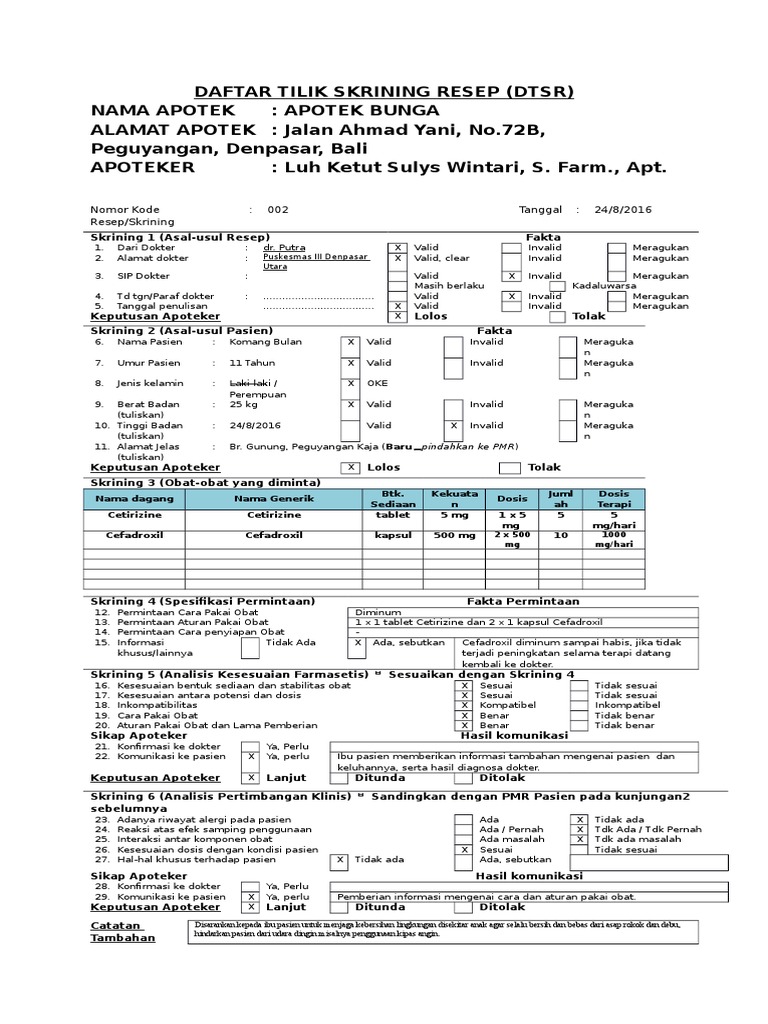 Daftar Tilik Skrining Resep | PDF