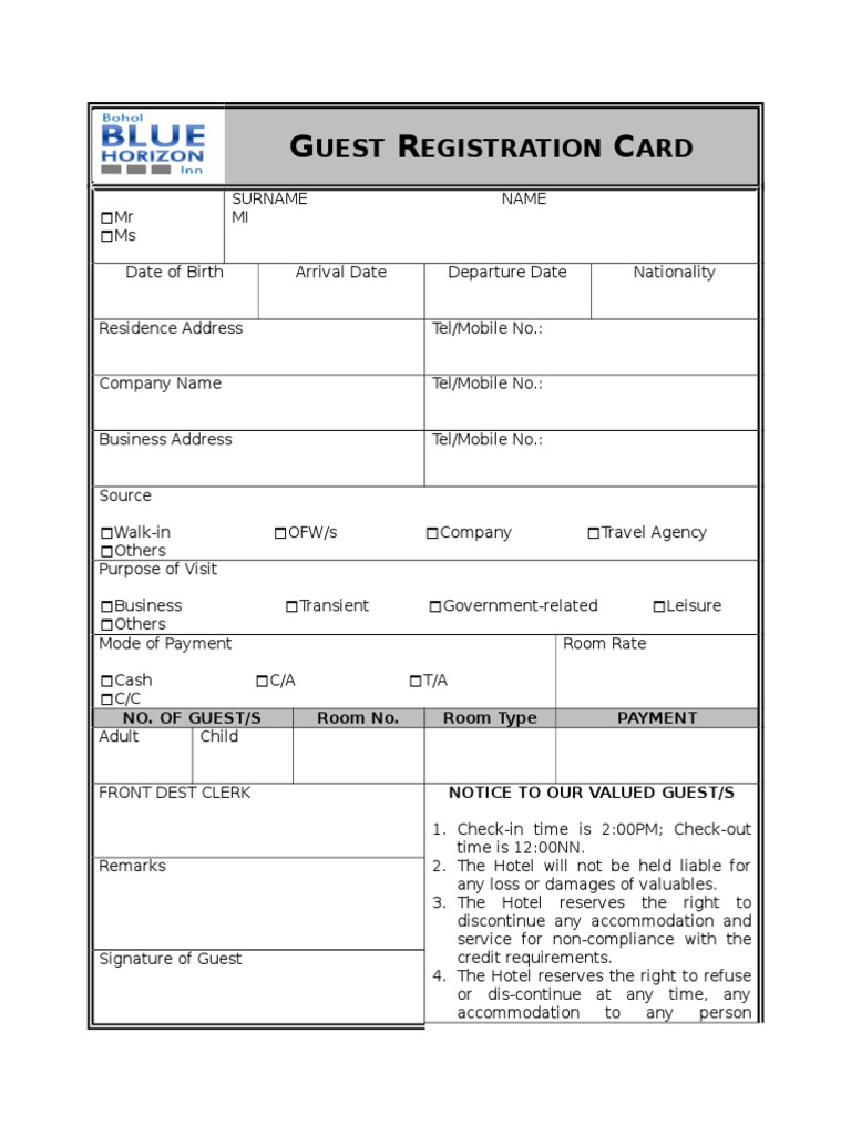 Guest Registration Card | PDF