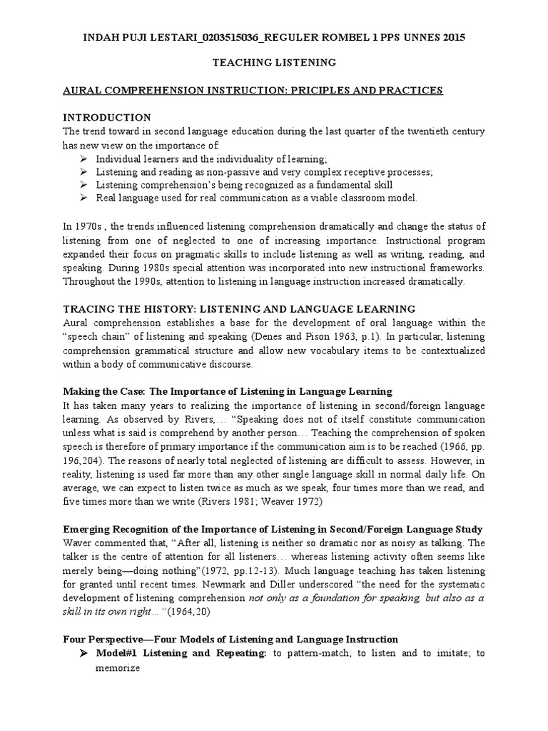 Teaching Listening Pdf Reading Comprehension Top Down And Bottom