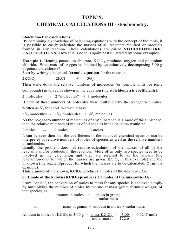 Chemical Calculations | PDF | Stoichiometry | Mole (Unit)