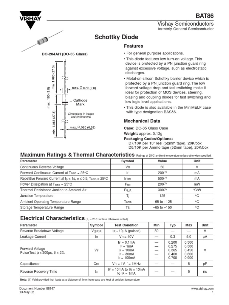 Diode BAT86 (Data Sheet) | PDF
