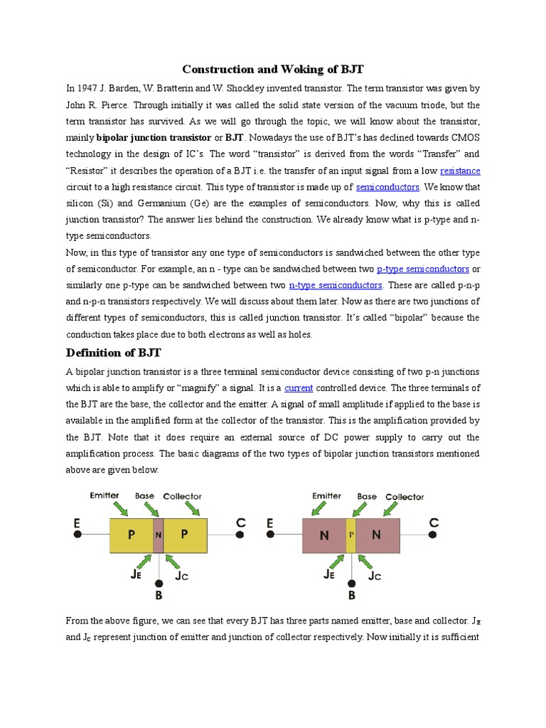 Construction and Woking of BJT | PDF | Bipolar Junction Transistor ...
