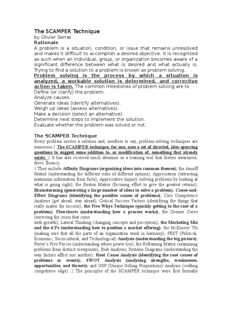 The SCAMPER Technique | PDF | Brainstorming | Creativity