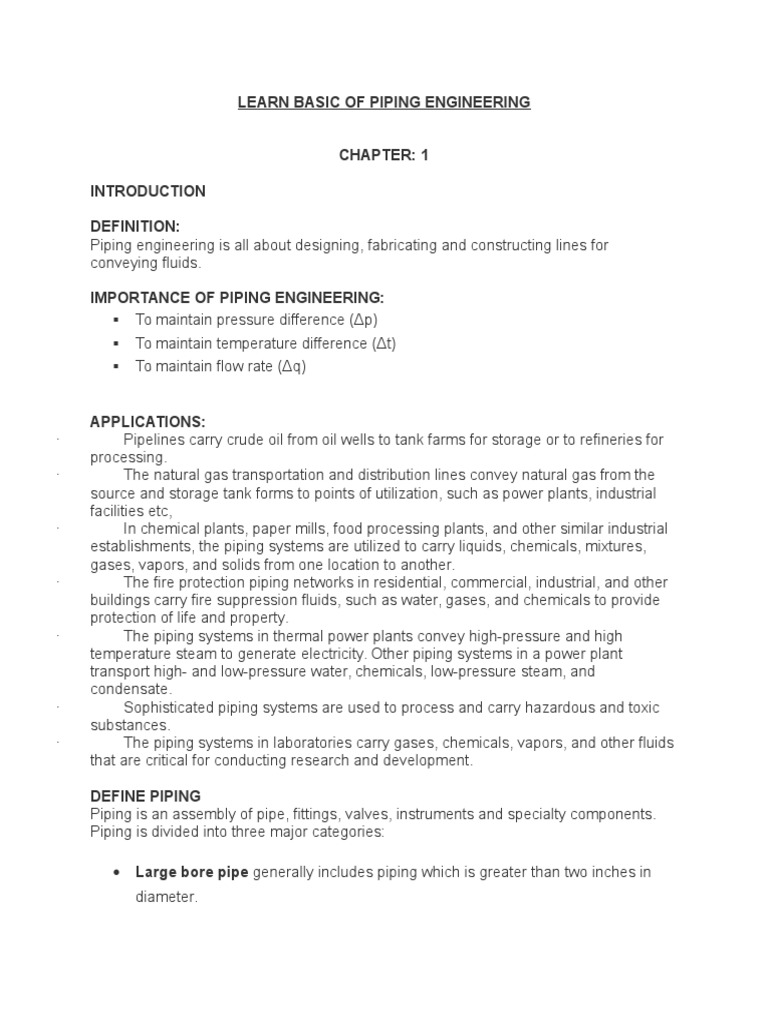 Basics of Piping Engineering Explained | PDF | Pipe (Fluid Conveyance ...