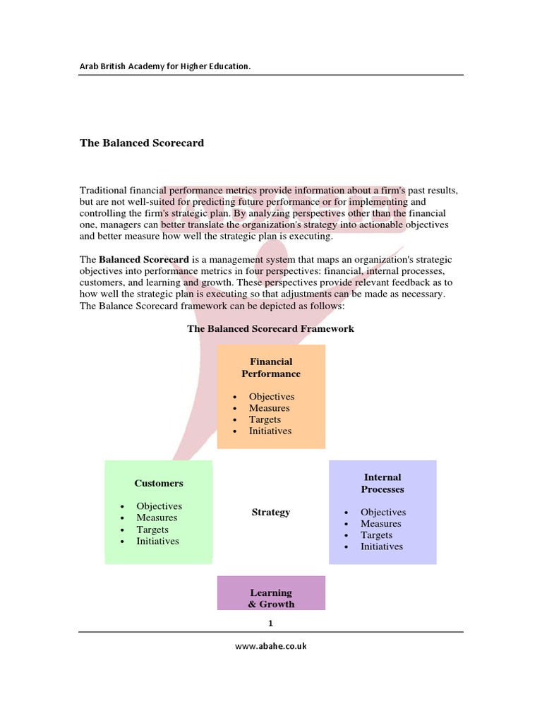 Understanding the Balanced Scorecard | PDF | Strategic Management ...