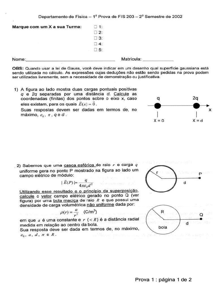 Prova 1 Física 3 UFV PDF | PDF