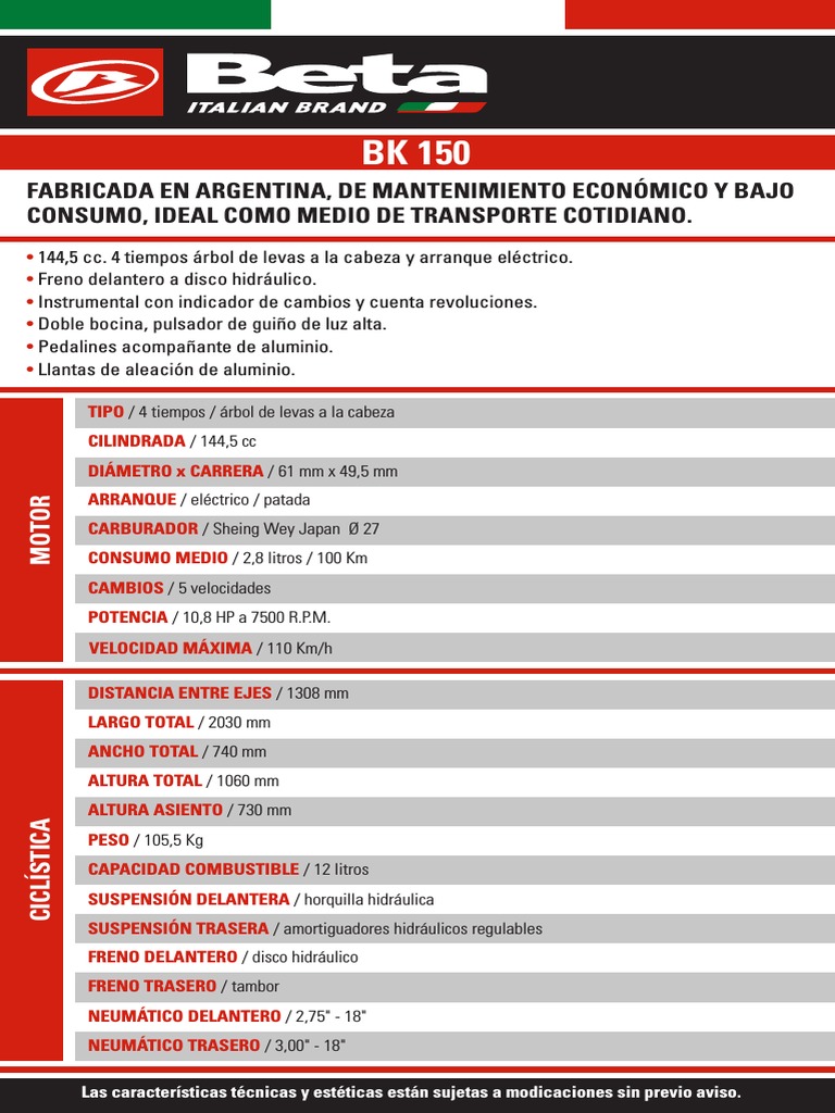 Ficha Tecnica BK 150 | Fabricantes de vehículos de motor | Vehículos de ...