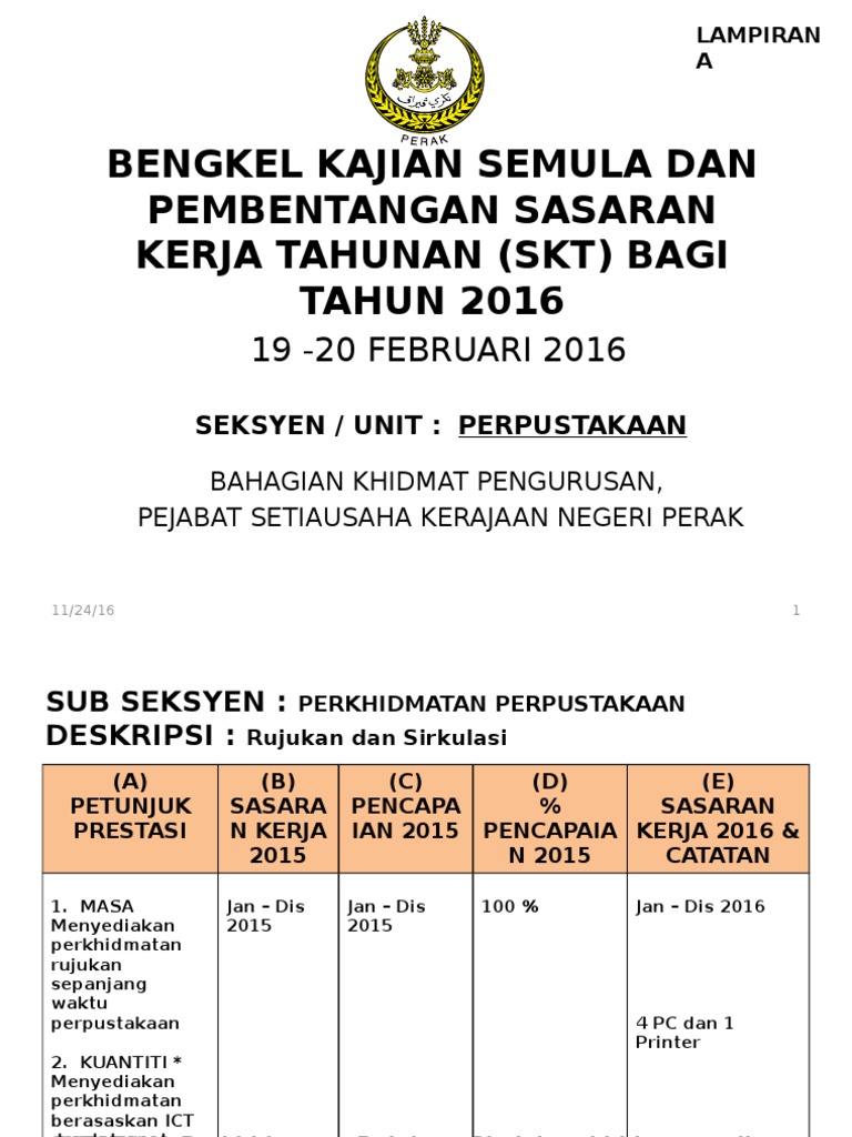Contoh Sasaran Kerja Tahunan (SKT) Perpustakaan | PDF