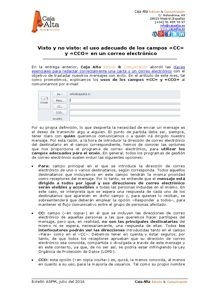Uso Adecuado de Los Campos CC y CCO en El Correo Electrónico | PDF ...