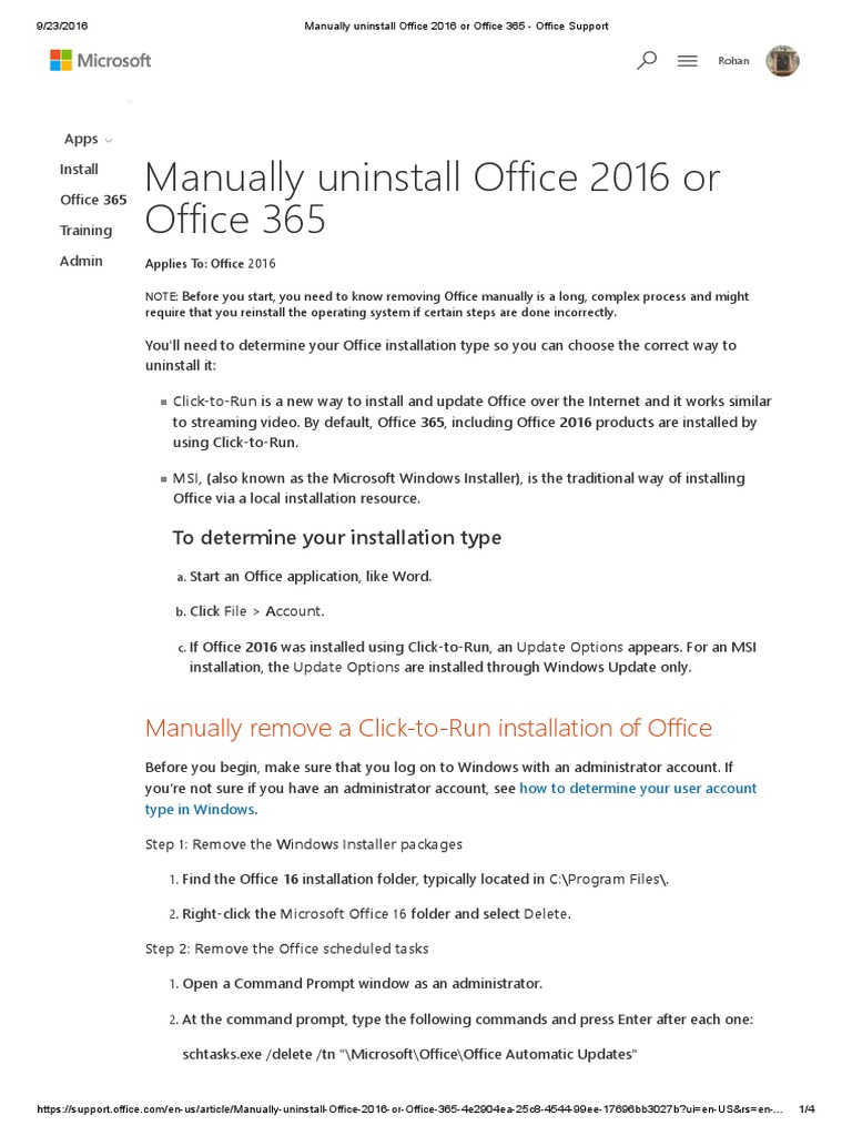 Manually Uninstall Office 2016 Or Office 365 Office Support