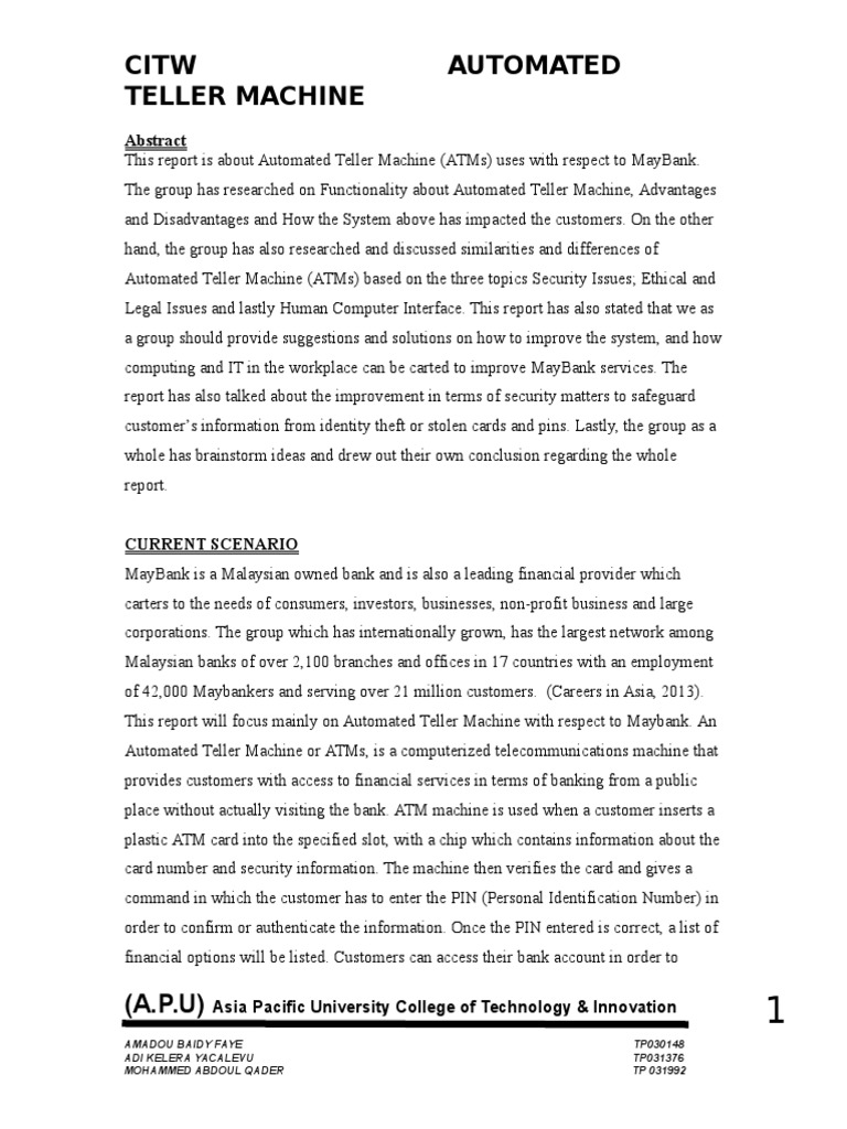 Baidy-Kelera Assignment2 | PDF | Automated Teller Machine | Wire Transfer