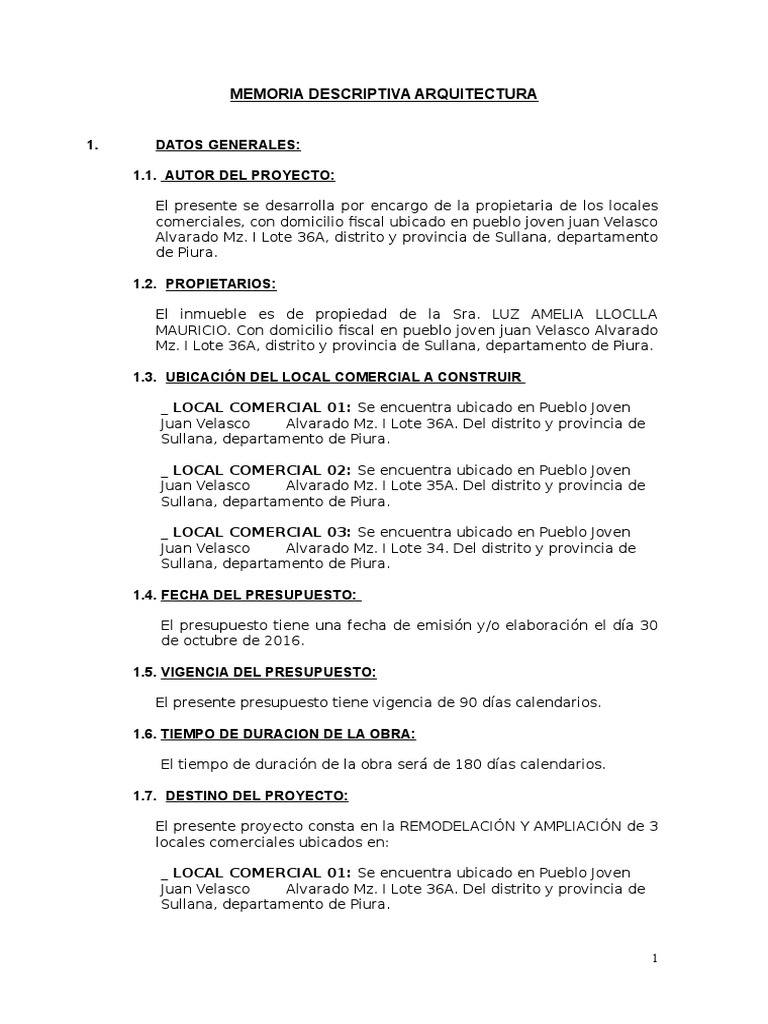 Memoria Descriptiva General | PDF | Carpintería | edificio